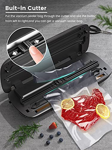 TRUDIN Food Vacuum Sealer Machine With 【Dry & Moist】 Sealing Modes, Automatic Vacuum Sealer for Food Preservation With Starter Kit, Built in Cutter, Led Indicator, Easy to Clean Storage