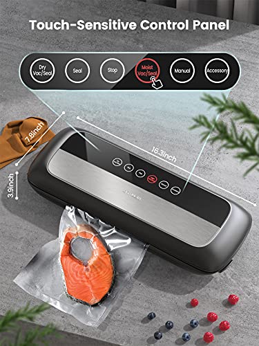 TRUDIN Food Vacuum Sealer Machine With 【Dry & Moist】 Sealing Modes, Automatic Vacuum Sealer for Food Preservation With Starter Kit, Built in Cutter, Led Indicator, Easy to Clean Storage