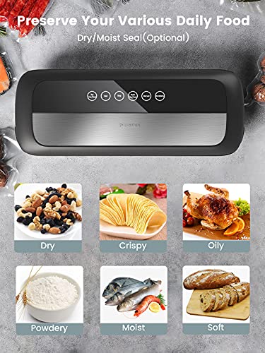 TRUDIN Food Vacuum Sealer Machine With 【Dry & Moist】 Sealing Modes, Automatic Vacuum Sealer for Food Preservation With Starter Kit, Built in Cutter, Led Indicator, Easy to Clean Storage