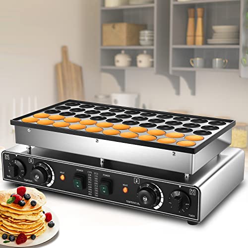 Moongiantgo Mini Dutch Pancake Maker 50PCS, Commercial Non-stick Pancake Baker Machine 50-300℃ Temp and 0-5 Time Control Electric Muffin Maker Stainless Steel for Home and Restaurants, 110V