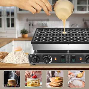 Moongiantgo Mini Dutch Pancake Maker 50PCS, Commercial Non-stick Pancake Baker Machine 50-300℃ Temp and 0-5 Time Control Electric Muffin Maker Stainless Steel for Home and Restaurants, 110V