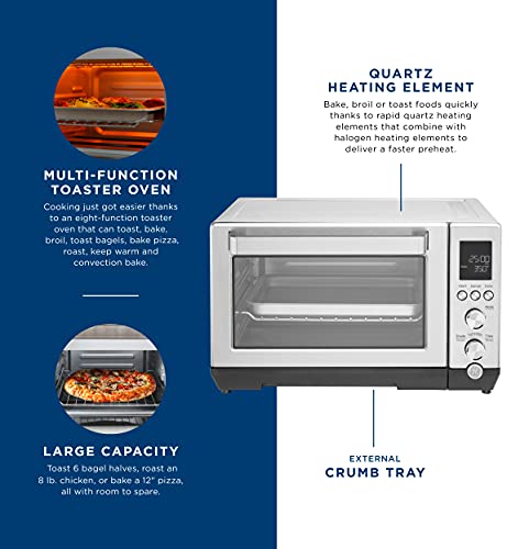 GE Convection Toaster Oven | Quartz Heating Technology | Large Capacity Toaster Oven Complete With 7 Cook Modes & Oven Accessories | Countertop Kitchen Essentials | 1500 Watts | Stainless Steel