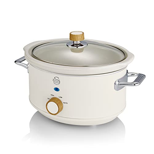 Salton Swan Nordic-Style Slow Cooker with Removable Ceramic Pot, 3.5 Litre, Cotton White