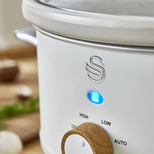 Salton Swan Nordic-Style Slow Cooker with Removable Ceramic Pot, 3.5 Litre, Cotton White