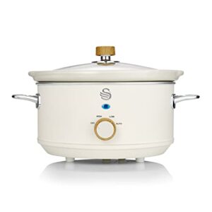 Salton Swan Nordic-Style Slow Cooker with Removable Ceramic Pot, 3.5 Litre, Cotton White