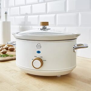 Salton Swan Nordic-Style Slow Cooker with Removable Ceramic Pot, 3.5 Litre, Cotton White