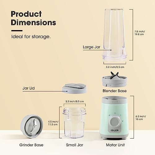 iSiLER Personal Blender, 300W Portable Blender for Shakes Smoothies with 20 Oz Travel Cup, Smoothies Maker Mixer for Protein Frozen Ice Baby Food, Grinder for Coffee beans with 10 Oz Cup BPA free