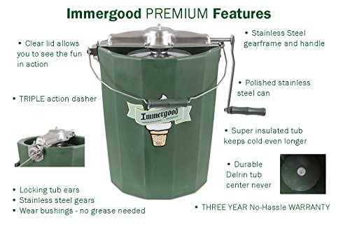 PREMIUM 6 qt. - Immergood Stainless Steel Ice Cream Maker - Hand Crank