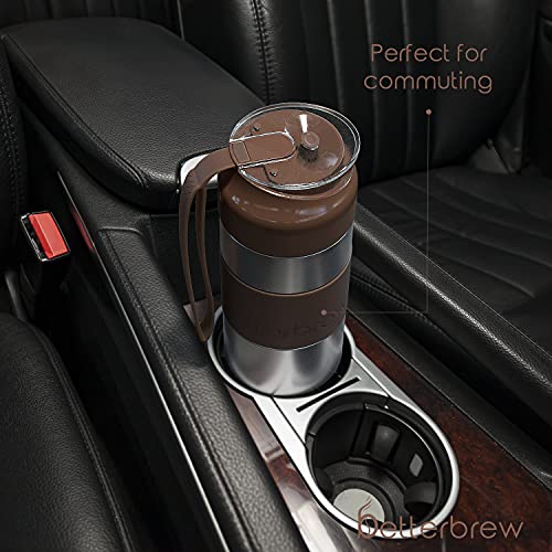 Betterbrew Travel French Press Coffee Maker | Portable Insulated Coffee Press with Plunger for Travel, Commuting and Outdoors | Stainless Steel Cup for Proper Coffee To Go! (13 oz)