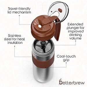 Betterbrew Travel French Press Coffee Maker | Portable Insulated Coffee Press with Plunger for Travel, Commuting and Outdoors | Stainless Steel Cup for Proper Coffee To Go! (13 oz)