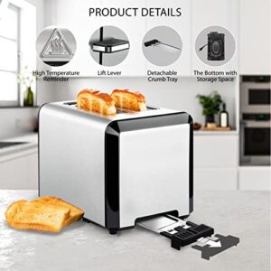 Toaster 2 Slice Stainless Steel Digital Toaster with Countdown Timer, Easy to Use, 800W, 6 Toast Settings, Reheat, Defrost, Cancel Functions, Removable Crumb Tray, Extra Wide Slots Bread Toaster