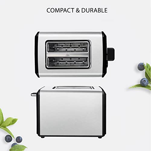 Toaster 2 Slice Stainless Steel Digital Toaster with Countdown Timer, Easy to Use, 800W, 6 Toast Settings, Reheat, Defrost, Cancel Functions, Removable Crumb Tray, Extra Wide Slots Bread Toaster