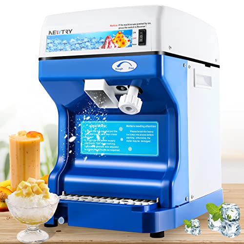 NEWTRY Commercial Ice Shaver Machine Electric Ice Cube Crusher Snow Cone Maker Thickness Adjustable 260lb/h for Small Ice Cubes Summer Parties Bar Use 110V US