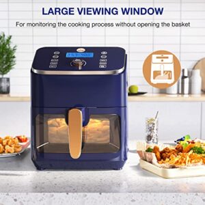 JOY Kitchen Digital Air Fryer with Viewing Window, 6 Cooking Settings, Shake Alert, Auto Shut Off, and Removable Non-Stick Fry Basket & Cooking Bowl, 6 Quart, 1300 Watts, Navy