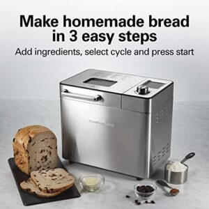 Hamilton Beach Premium Dough & Bread Maker Machine with Auto Fruit and Nut Dispenser, 2 lb. Loaf Capacity, Stainless Steel (29890)