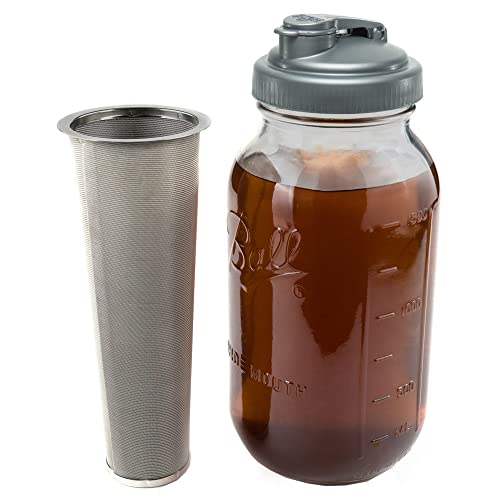 Crave Cold Brew Coffee Maker with American made Flip Cap Lid and 2 Quart Glass Mason Jar, Pour Spout, and Stainless Steel Filter. Perfect for Coffee, Tea, and Water Infusions