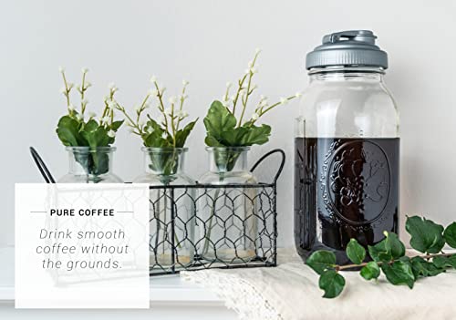 Crave Cold Brew Coffee Maker with American made Flip Cap Lid and 2 Quart Glass Mason Jar, Pour Spout, and Stainless Steel Filter. Perfect for Coffee, Tea, and Water Infusions