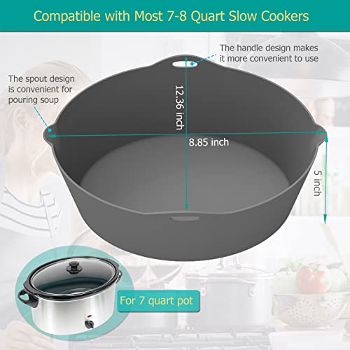 Silicone Slow Cooker Liners for Crock-Pot 7 Quart Crock Pot Liner Reusable 7QT Oval Cooking Liner BPA-Free Leakproof Dishwasher Safe(Gray)