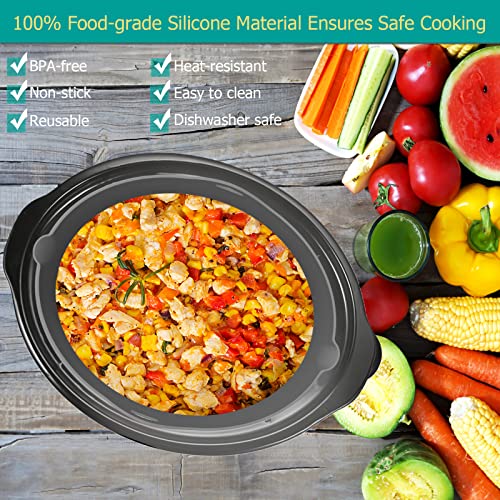 Silicone Slow Cooker Liners for Crock-Pot 7 Quart Crock Pot Liner Reusable 7QT Oval Cooking Liner BPA-Free Leakproof Dishwasher Safe(Gray)