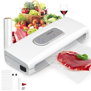 pro 6 in 1 food vacuum sealer machine in white-versatile food sealer with bags and rolls-wet food mode,85kpa great suction,consecutive sealing,sous vide applied