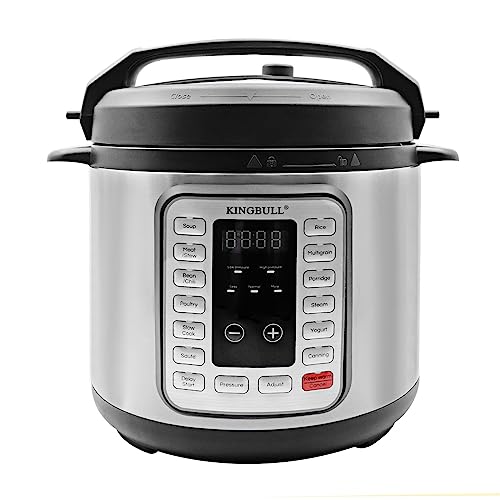 KINGBULL 8 Quart 12-in-1 SS Electric Pressure Cooker, Multi-Use Slow Cooker, Rice Cooker, Steamer, Sauté, Yogurt Maker, Warmer &Delay Start,LED Screen& Manual,Silver