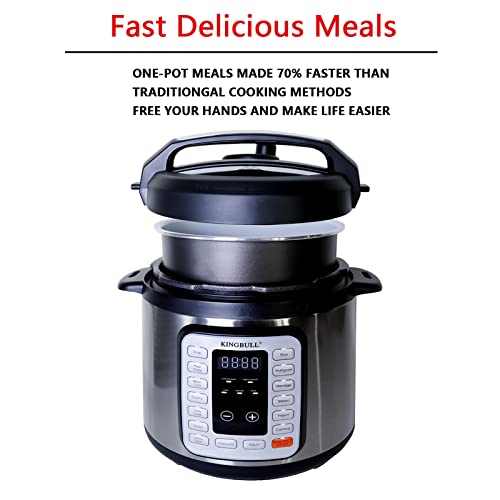 KINGBULL 8 Quart 12-in-1 SS Electric Pressure Cooker, Multi-Use Slow Cooker, Rice Cooker, Steamer, Sauté, Yogurt Maker, Warmer &Delay Start,LED Screen& Manual,Silver