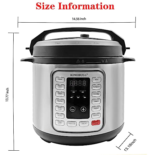 KINGBULL 8 Quart 12-in-1 SS Electric Pressure Cooker, Multi-Use Slow Cooker, Rice Cooker, Steamer, Sauté, Yogurt Maker, Warmer &Delay Start,LED Screen& Manual,Silver