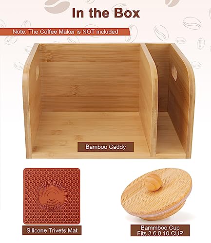 PrimZooty Bamboo Caddy for Chemex CoffeeMakers - with Heatproof trivets mat, Designed for Chemex Pour-Over Glass Coffeemaker(3/5/6/8/10Cup), for Bodum Pour Over Coffee makers(4/8Cup)