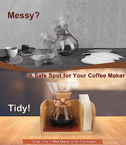 PrimZooty Bamboo Caddy for Chemex CoffeeMakers - with Heatproof trivets mat, Designed for Chemex Pour-Over Glass Coffeemaker(3/5/6/8/10Cup), for Bodum Pour Over Coffee makers(4/8Cup)