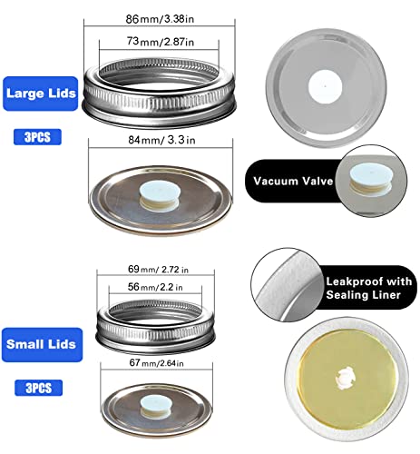 Mason Jar Vacuum Sealer Kit, 8PCS Vacuum Sealer for Jars Including Reusable Stainless Steel Fermenting Kit Vacuum Jar Lids for Wide and Regular Mouth Mason Jars Sealer with Pump and Hose