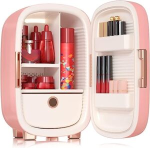 cosy life skincare fridge 12 liter, beauty fridge for comestic storage 10°c/50°f + intelligent constant temperature control mini fridge, pink cosmetics refrigerator compact fridge for makeup lipstick