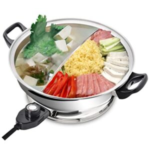 YONGXIN Electric Hot Pot JH-160B-30cm with Divider 304 Stainless Steel, 1400W Dual-Sided Shabu Hot Pot, 4 Liters