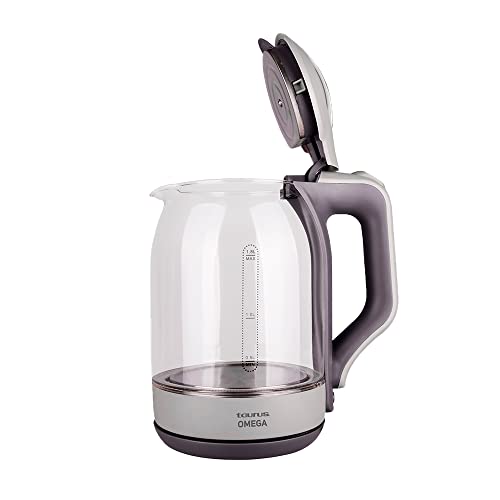 Taurus Omega | Glass Electric Teapot with Led Light | Electric Kettle | Appliances | Wireless Jug | 1.8 liters | 65 ounces | Water boiler | Minimalist