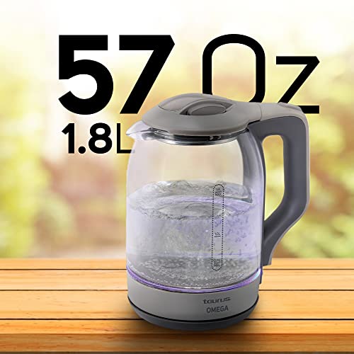 Taurus Omega | Glass Electric Teapot with Led Light | Electric Kettle | Appliances | Wireless Jug | 1.8 liters | 65 ounces | Water boiler | Minimalist