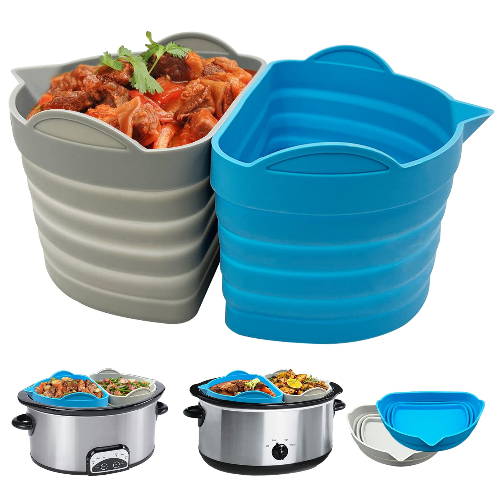 Silicone Slow Cooker Divider Liners, for Most 6-7 Quart Slow Cookers, Reusable and Easy to Clean Slow Cooker Divider Insert Made with Food-Grade Silicone and Free of BPA Dishwasher Safe