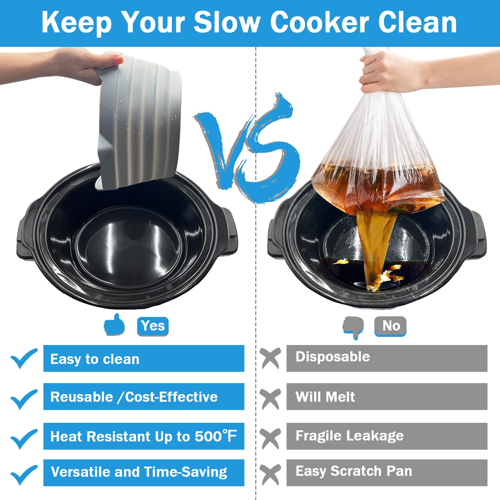 Silicone Slow Cooker Divider Liners, for Most 6-7 Quart Slow Cookers, Reusable and Easy to Clean Slow Cooker Divider Insert Made with Food-Grade Silicone and Free of BPA Dishwasher Safe