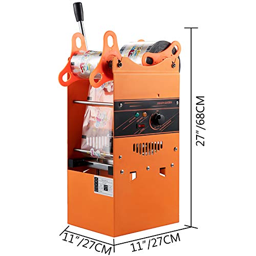 VEVOR Manual Tea Cup Sealer Machine, 300-500 Cup/h Manual Boba Tea Sealer Machine, Orange, 90/95mm Cup Diameter Cup Sealing Machine with Heating Technology for Bubble Milk Tea