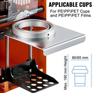 VEVOR Manual Tea Cup Sealer Machine, 300-500 Cup/h Manual Boba Tea Sealer Machine, Orange, 90/95mm Cup Diameter Cup Sealing Machine with Heating Technology for Bubble Milk Tea