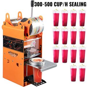 VEVOR Manual Tea Cup Sealer Machine, 300-500 Cup/h Manual Boba Tea Sealer Machine, Orange, 90/95mm Cup Diameter Cup Sealing Machine with Heating Technology for Bubble Milk Tea