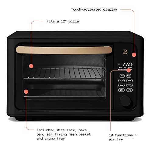 Beautiful 6 Slice Touchscreen Air Fryer Toaster Oven,by Drew Barrymore (Black Sesame)