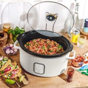 Touchscreen Slow Cooker, Kitchenware by Drew Barrymore 6QT Programmable Cooker with Touch-Activated Display (White Icing)