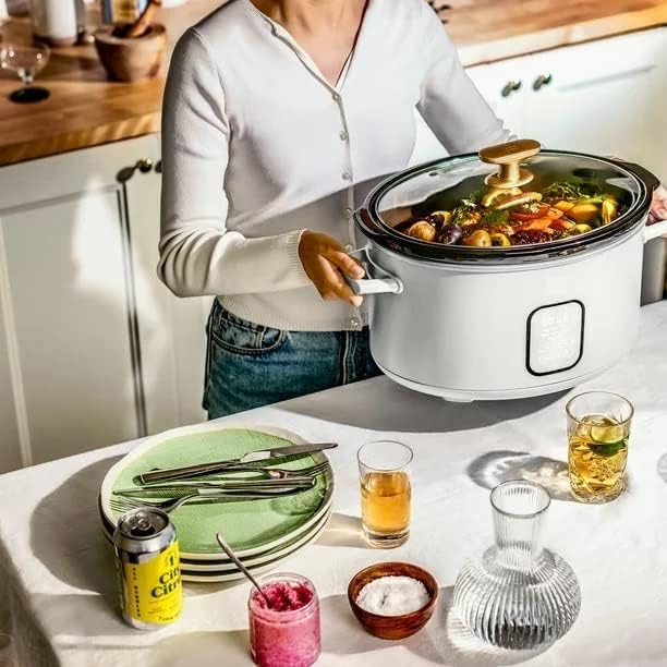 Touchscreen Slow Cooker, Kitchenware by Drew Barrymore 6QT Programmable Cooker with Touch-Activated Display (White Icing)