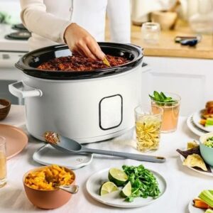 Touchscreen Slow Cooker, Kitchenware by Drew Barrymore 6QT Programmable Cooker with Touch-Activated Display (White Icing)