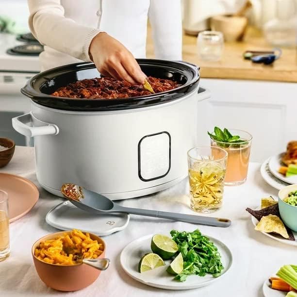 Touchscreen Slow Cooker, Kitchenware by Drew Barrymore 6QT Programmable Cooker with Touch-Activated Display (White Icing)