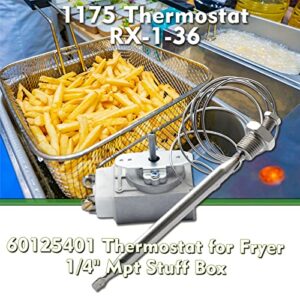 RX-1-36 Thermostat for Fryer 1/4" Mpt Stuff Box, 60125401 Thermostat for Deep Fryer Compatible with Pitco 60125401 fit for Royal Range 3113, Fryer Thermostat 200-400F