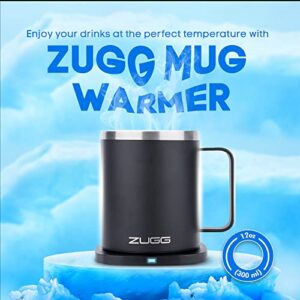 ZUGG Coffee Mug Warmer with Self-Warming Insulated Drink Cup, Home and Office Desk Accessory with Qi Heater, Double Wall Stainless Steel, Premium 2 Pc. Gift Set (Black)