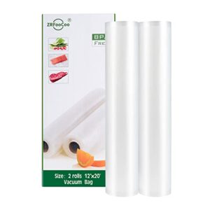 zrfoocoo vacuum sealer bags for food saver, seal a meal, bpa free, commercial grade, great for vac storage, meal prep or sous vide 12" x 20' (pack of 2)