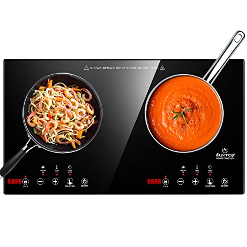 Duxtop Built in Induction Cooktop 2 Burner, 1800W Double Induction Burner with Temperature Control, Sensor Touch Electric Countertop Burner with Timer and Safety Lock, Easy to Clean, BT-K35