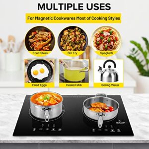 Duxtop Built in Induction Cooktop 2 Burner, 1800W Double Induction Burner with Temperature Control, Sensor Touch Electric Countertop Burner with Timer and Safety Lock, Easy to Clean, BT-K35