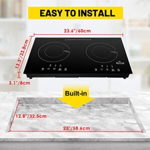 Duxtop Built in Induction Cooktop 2 Burner, 1800W Double Induction Burner with Temperature Control, Sensor Touch Electric Countertop Burner with Timer and Safety Lock, Easy to Clean, BT-K35